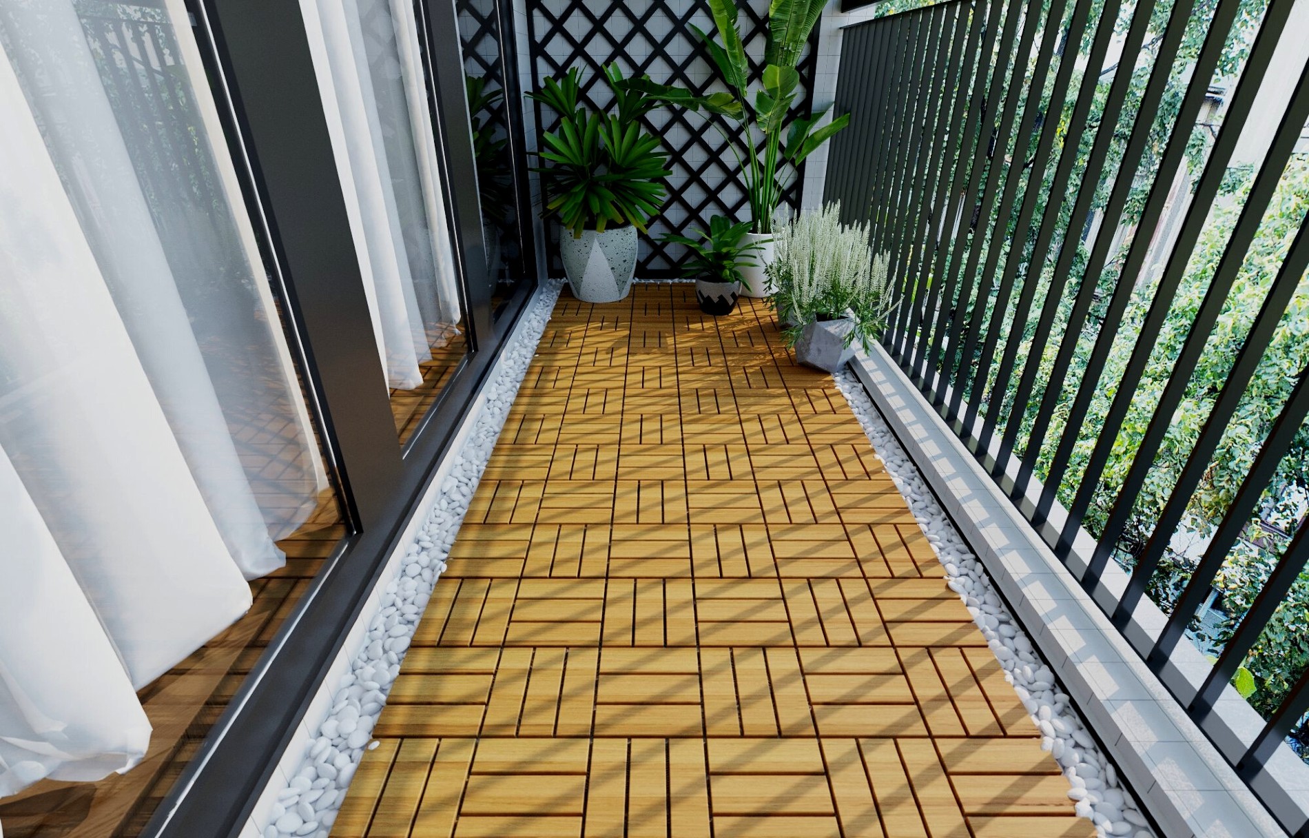 BEEFURNI 12 x 12 Square Yellow Acacia Hardwood Interlocking Flooring Wood Tiles 12 Slats